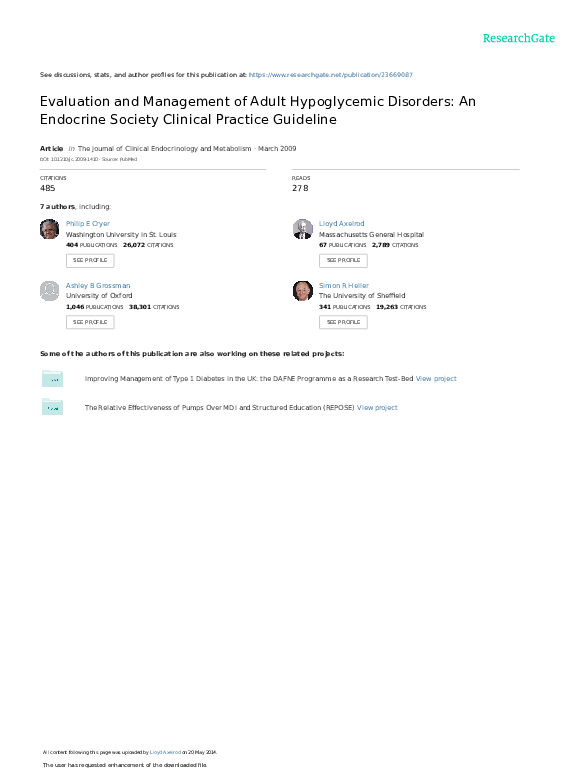 (PDF) Evaluation and Management of Adult Hypoglycemic Disorders: An Endocrine Society Clinical ...
