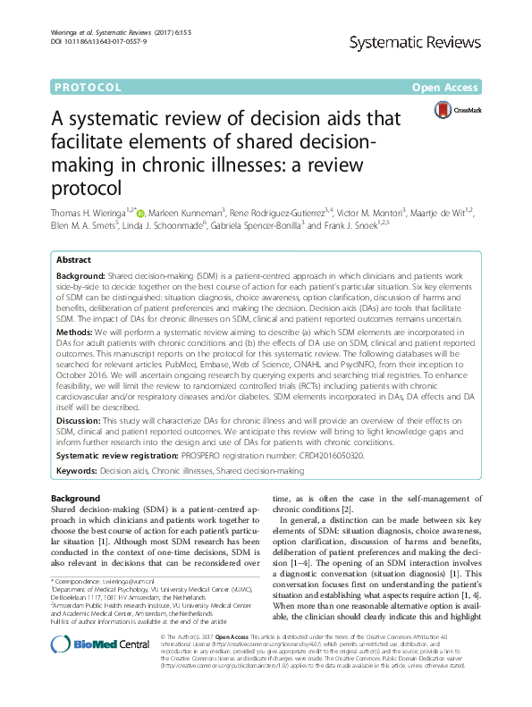 (PDF) A systematic review of decision aids that facilitate elements of ...