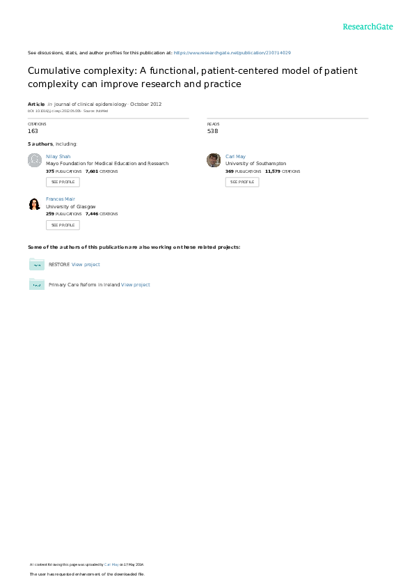(PDF) Cumulative complexity: a functional, patient-centered model of ...