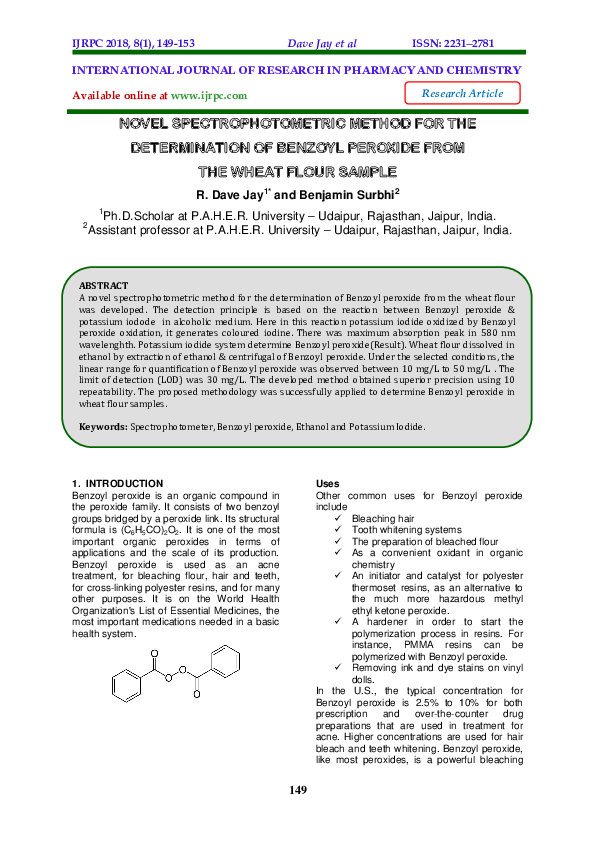 (PDF) NOVEL SPECTROPHOTOMETRIC METHOD FOR THE DETERMINATION OF BENZOYL ...