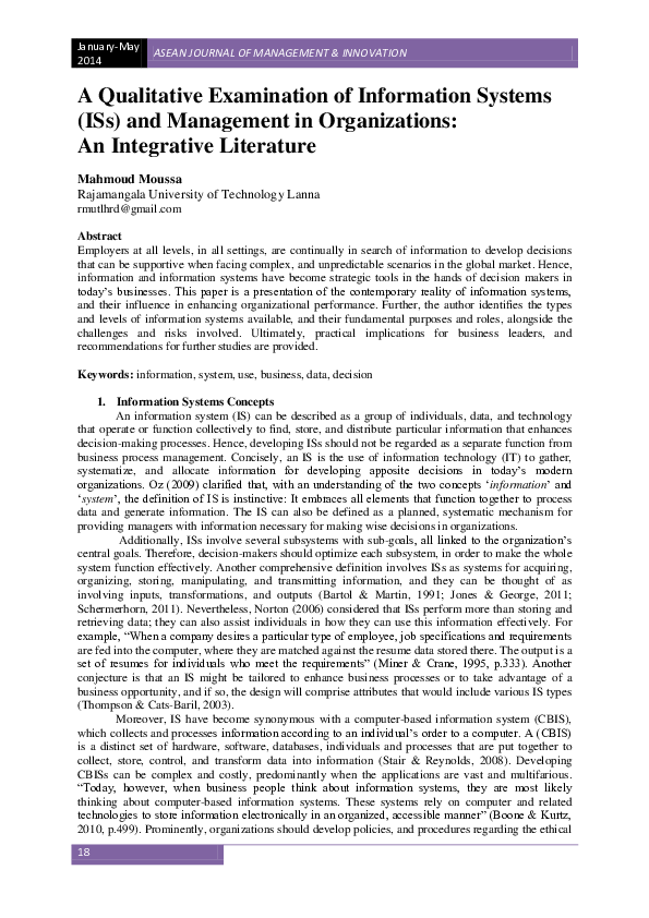 (PDF) A Qualitative Examination of Information Systems (ISs) and ...