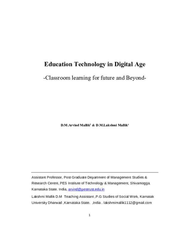 (PDF) Education Technology in Digital Age -Classroom learning for ...