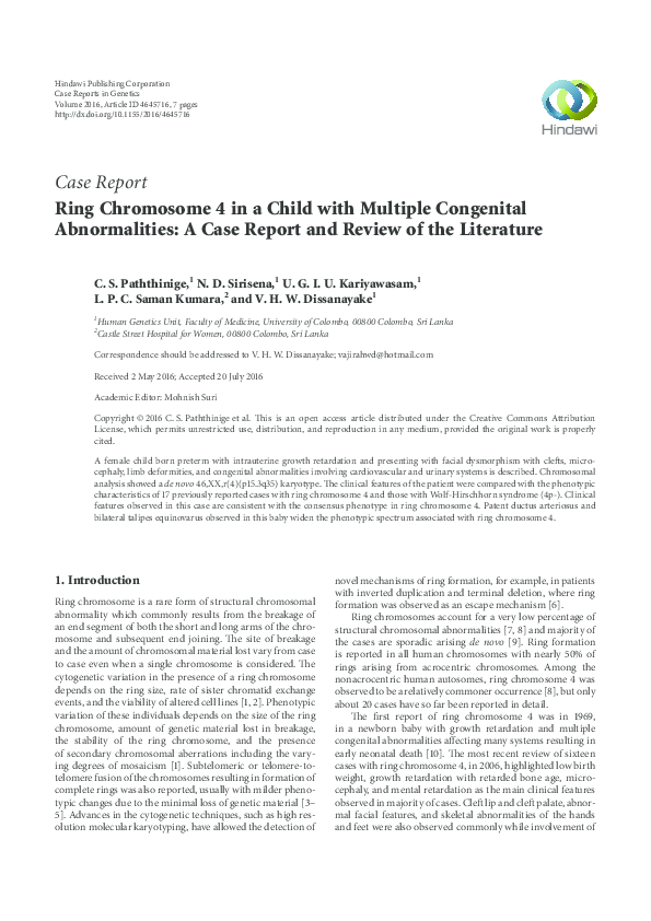 (PDF) Ring Chromosome 4 in a Child with Multiple Congenital ...