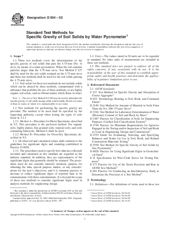 (PDF) Standard Test Methods for Specific Gravity of Soil Solids by ...