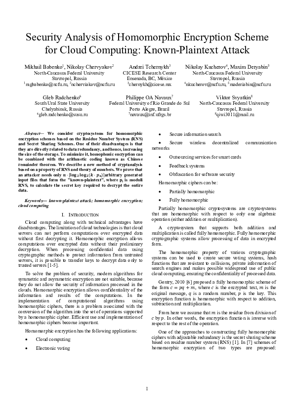 (PDF) A Research Homomorphic Encryption Scheme to Secure Data Mining in Cloud Computing for ...