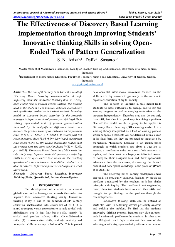 (PDF) The Effectiveness of Discovery Based Learning Implementation ...
