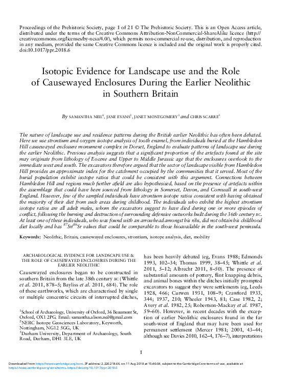 (PDF) Isotopic Evidence for Landscape use and the Role of Causewayed ...