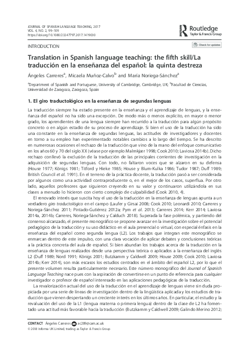 (PDF) 2018 Carreres - Translation in Spanish Language Teaching. The ...