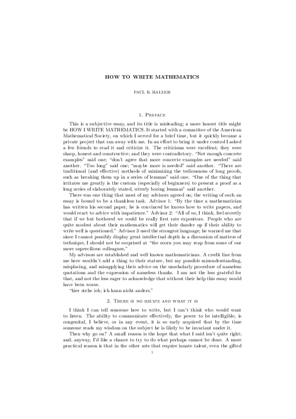 Pdf How To Write Mathematics