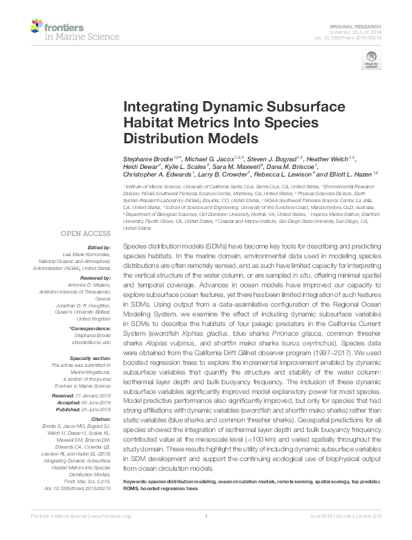 (PDF) Integrating Dynamic Subsurface Habitat Metrics Into Species Distribution Models
