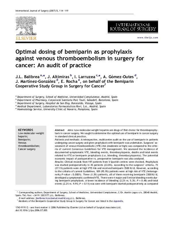 (PDF) Optimal dosing of bemiparin as prophylaxis against venous ...