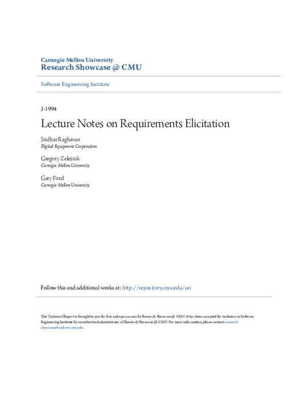 (PDF) Lecture Notes on Requirements Elicitation