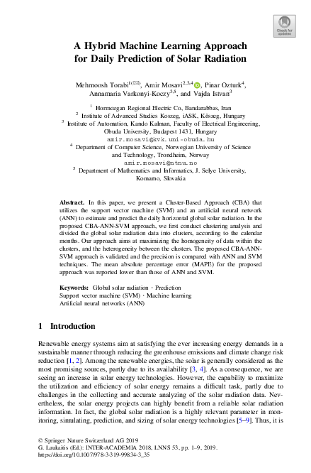 (PDF) A Hybrid Machine Learning Approach for Daily Prediction of Solar Radiation