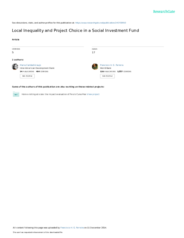 (PDF) Local Inequality and Project Choice in a Social Investment Fund