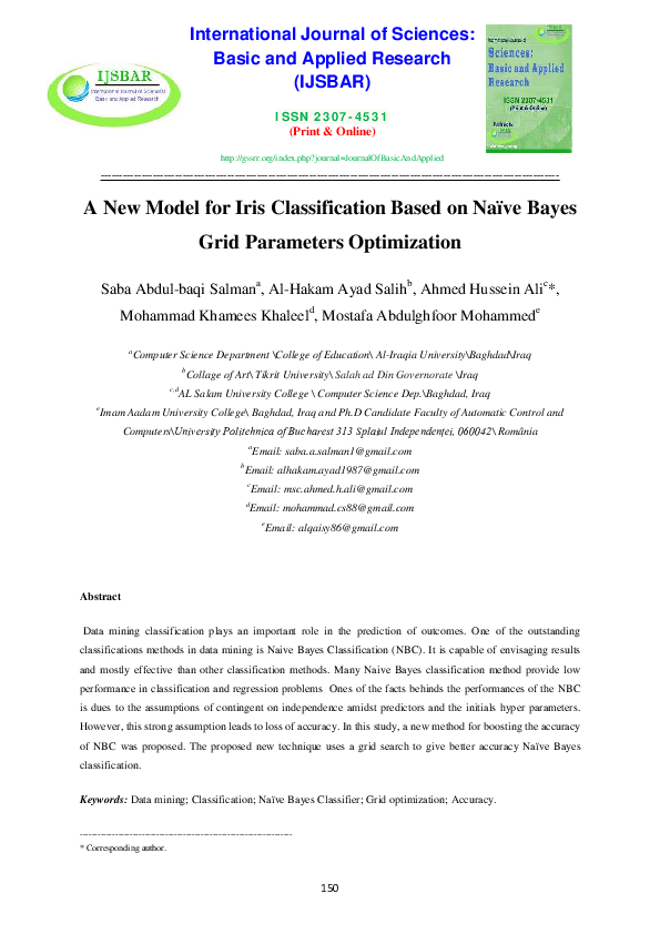 Pdf A New Model For Iris Classification Based On Naïve Bayes Grid Parameters Optimization