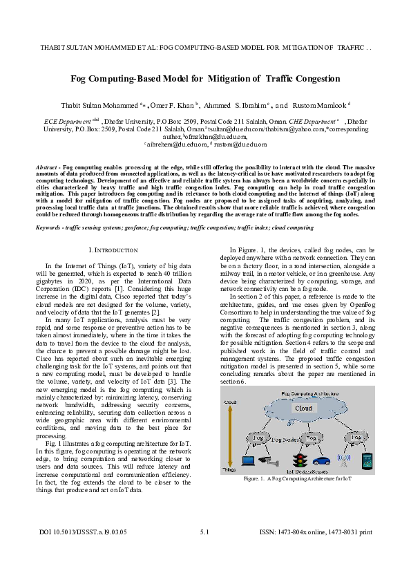 Pdf Fog Computing Based Model For Mitigation Of Traffic Congestion