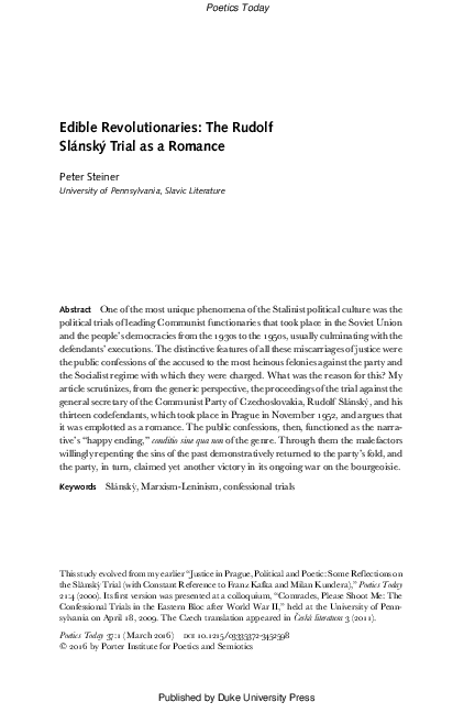 (PDF) Edible Revolutionaries: The Rudolf Slánsky Trial as a Romance