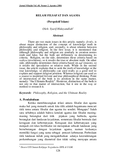 (PDF) RELASI FILSAFAT DAN AGAMA PERSPEKTIF ISLAM