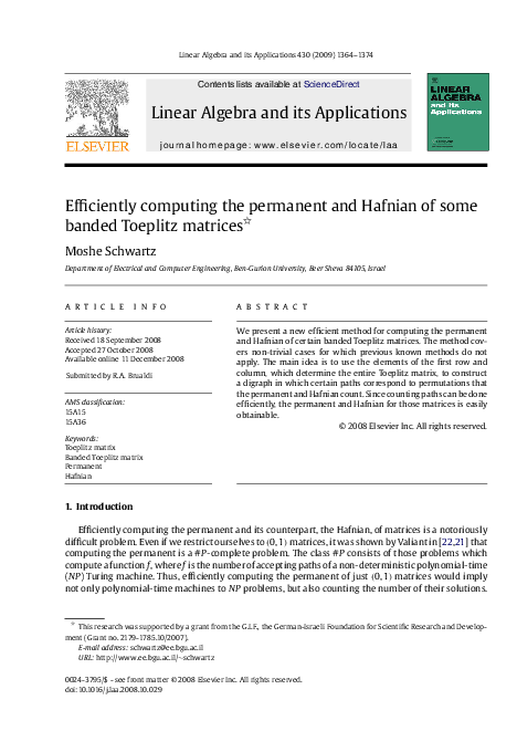 (PDF) Efficiently computing the permanent and Hafnian of some banded ...