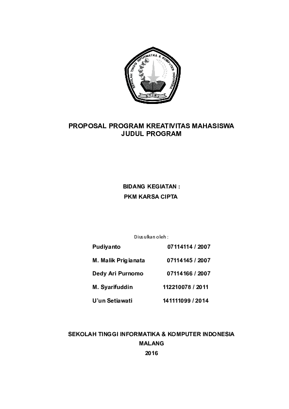 (DOC) PROPOSAL PROGRAM KREATIVITAS MAHASISWA JUDUL PROGRAM