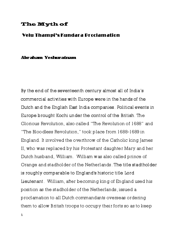 (DOC) The Myth of Velu Thampis Kundara Proclamation