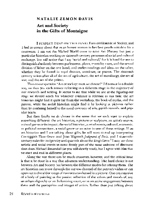 (PDF) Natalie Zemon Davis, “Art and Society in the Gifts of Montaigne ...