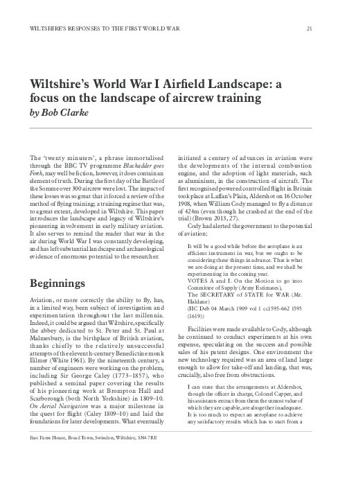 (PDF) Wiltshire's World War I Airfield Landscape: a focus on the ...