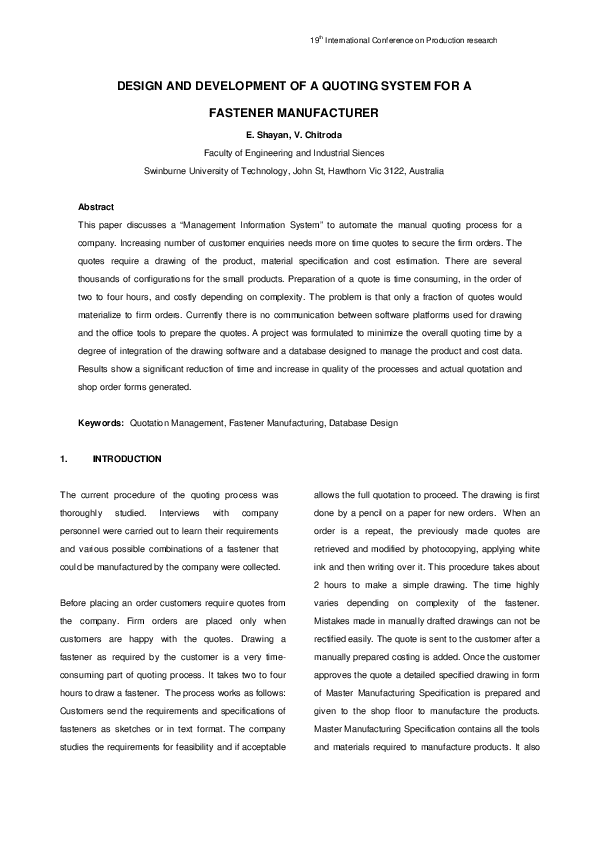 (PDF) Design and Development of a Quoting System for a Fastener ...