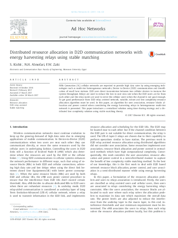 Pdf Distributed Resource Allocation In D2d Communication Networks