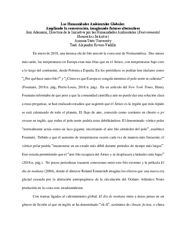 (PDF) "Las Humanidades Ambientales Globales: Ampliando la Conversación ...