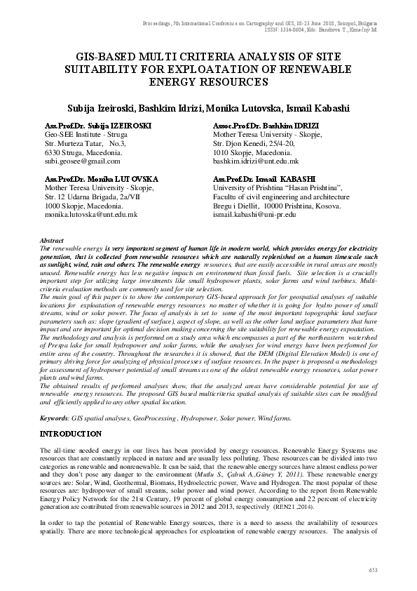 (PDF) GIS-BASED MULTI CRITERIA ANALYSIS OF SITE SUITABILITY FOR EXPLOATATION OF RENEWABLE ENERGY ...