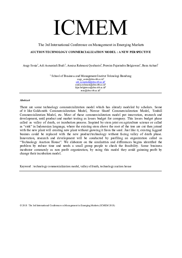 (PDF) AUCTION TECHNOLOGY COMMERCIALIZATION MODEL : A NEW PERSPECTIVE