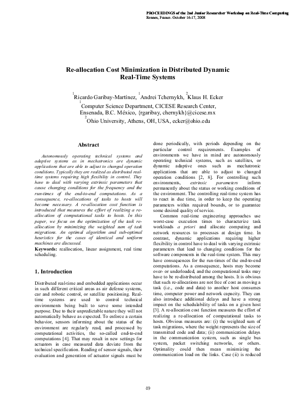 Pdf Re Allocation Cost Minimization In Distributed Dynamic Real Time Systems