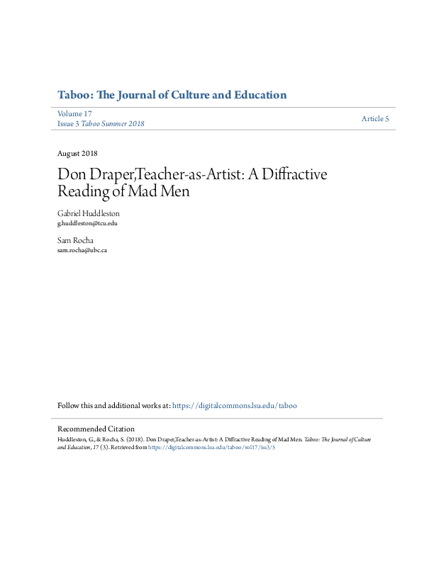 (PDF) Don Draper, Teacher-as-Artist: A Diffractive Reading of Mad Men ...