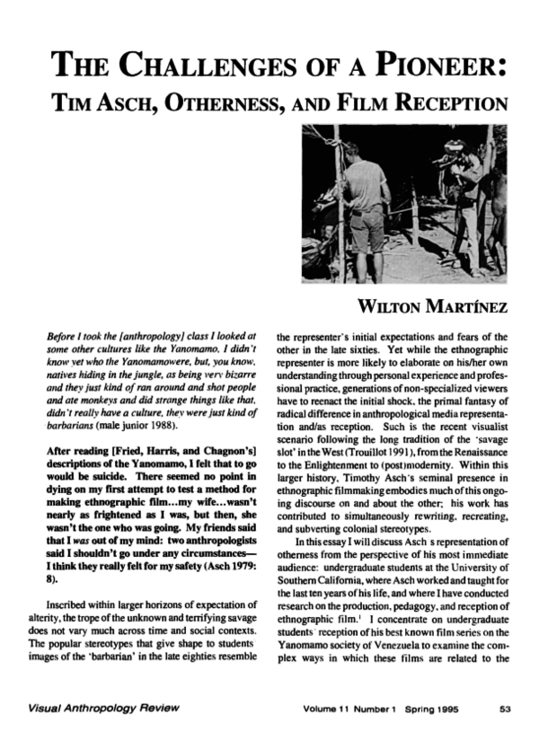 (PDF) The challenges of a pioneer: Tim Asch, otherness, and film reception