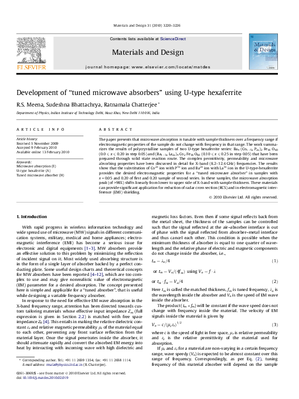 Pdf Development Of Tuned Microwave Absorbers” Using U Type Hexaferrite