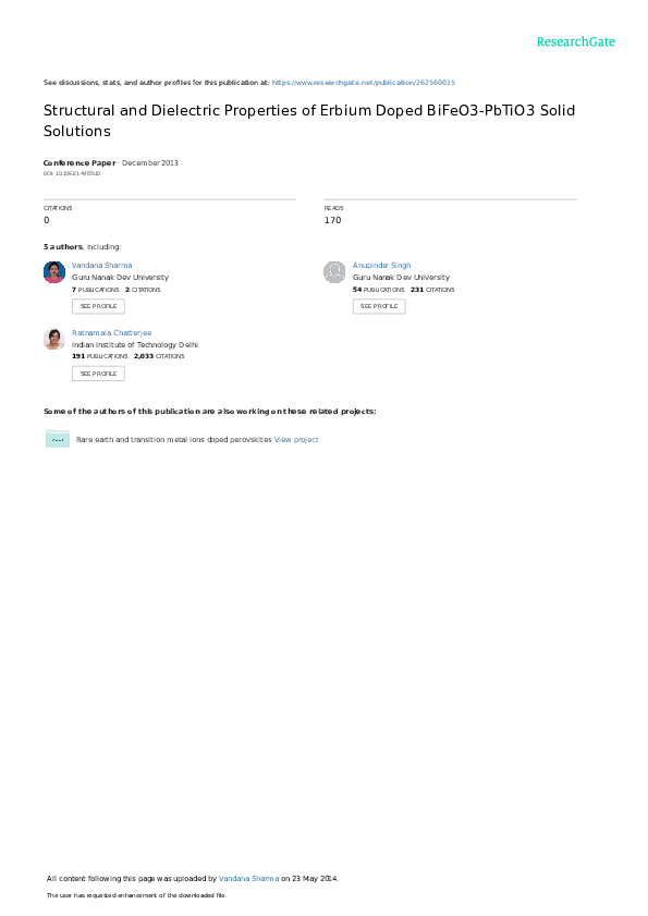 (PDF) Structural and dielectric properties of erbium doped BiFeO3−PbTiO3 solid solutions