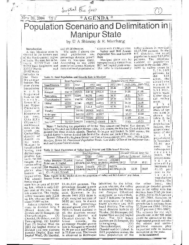 (PDF) Population Scenario and Delimitation in Manipur State