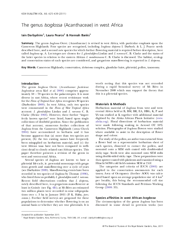 (PDF) The genus Isoglossa (Acanthaceae) in west Africa