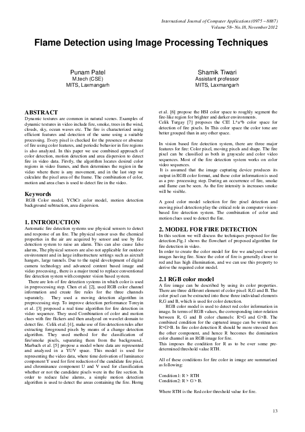 (PDF) Flame Detection using Image Processing Techniques