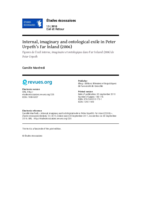 (PDF) Internal, imaginary and ontological exile in Peter Urpeth’s Far ...
