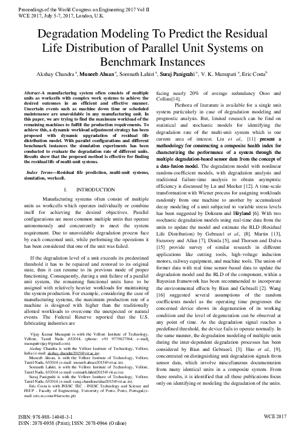 Pdf Degradation Modeling To Predict The Residual Life Distribution Of Parallel Unit Systems On