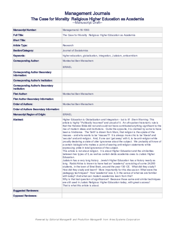(PDF) Management Journals Powered by Editorial Manager® and ProduXion ...