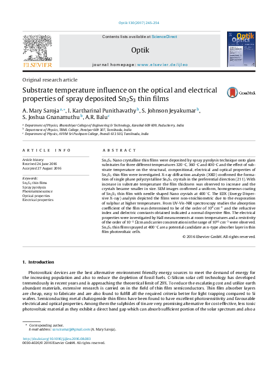 (PDF) Substrate temperature influence on the optical and electrical properties of spray ...