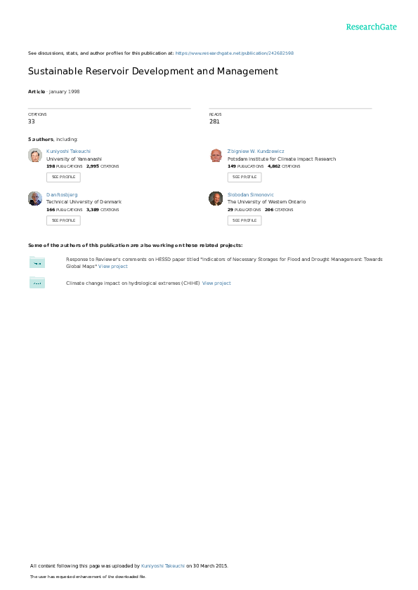 (PDF) Sustainable reservoir development and management