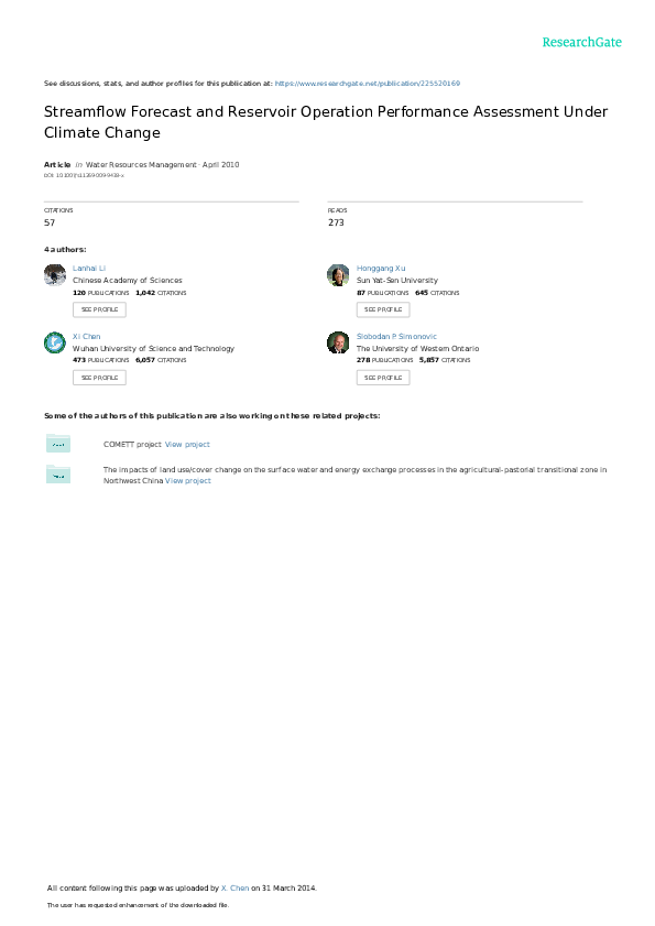(PDF) Streamflow Forecast and Reservoir Operation Performance Assessment Under Climate Change