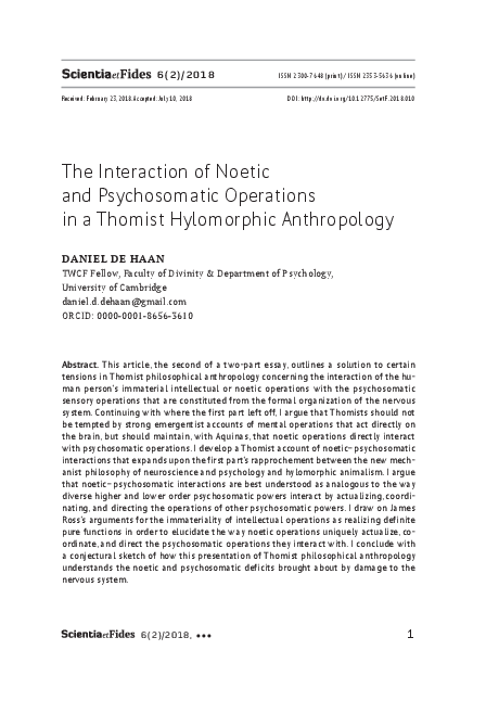 (PDF) The Interaction of Noetic and Psychosomatic Operations in a ...