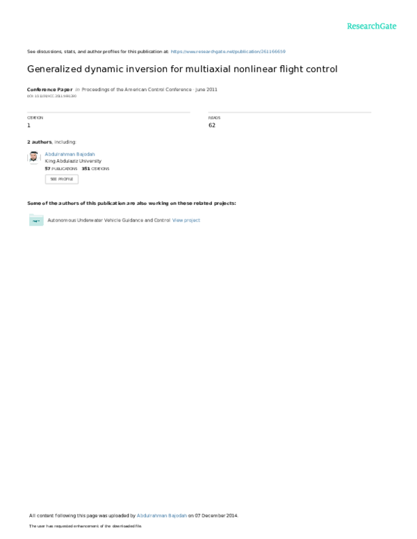 Pdf Generalized Dynamic Inversion For Multiaxial Nonlinear Flight Control