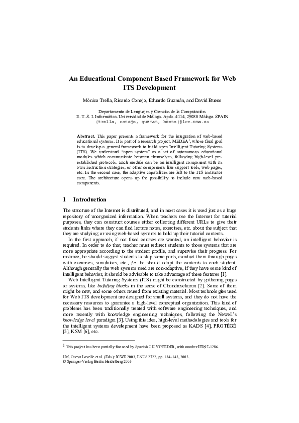 (PDF) An educational component based framework for web ITS development