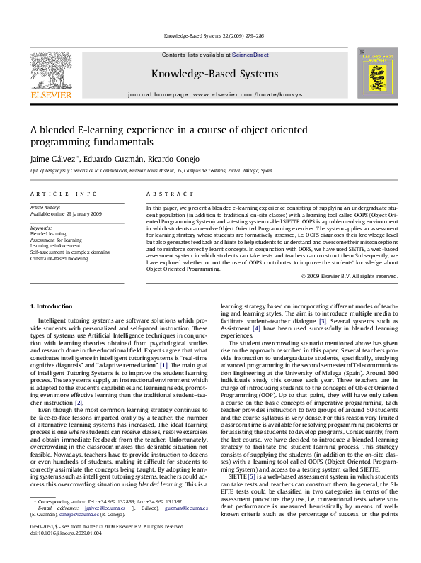 Pdf A Blended E Learning Experience In A Course Of Object Oriented Programming Fundamentals